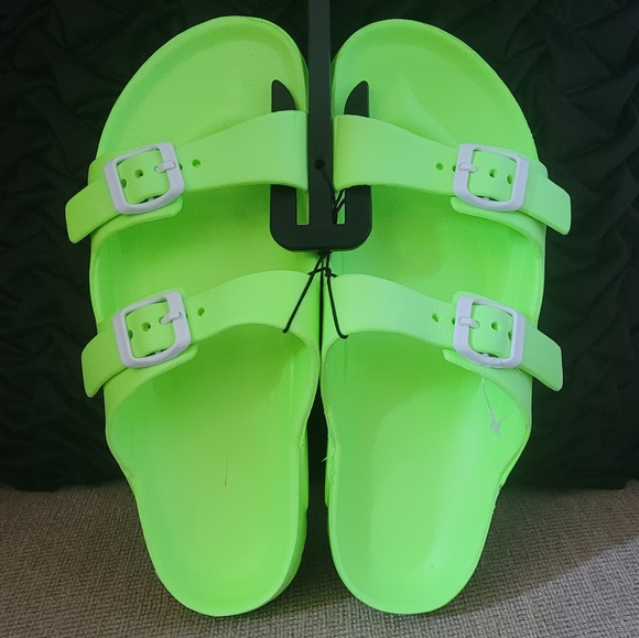 Shoes | Neon Green Slide Sandals | Poshmark